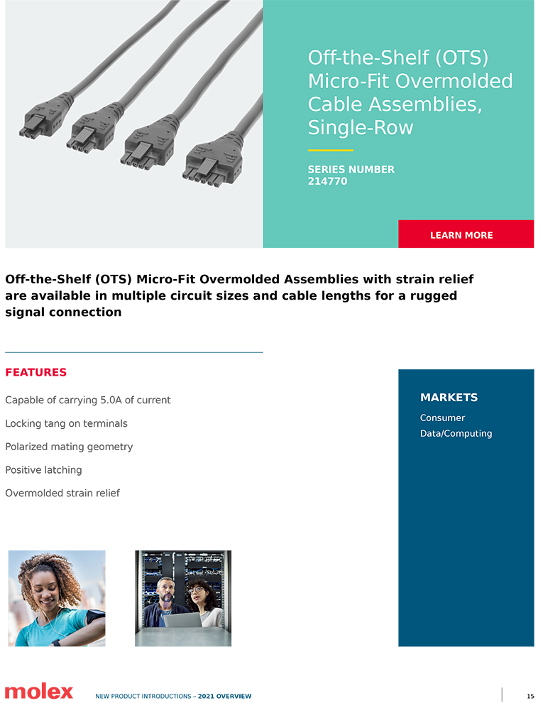 Off-the-Shelf (OTS) Micro-Fit Overmolded Cable Assemblies, Single-Row - 上海涛融实业有限公司