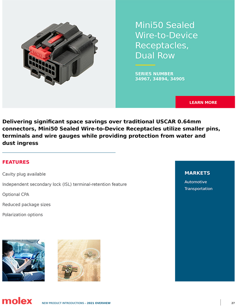 Mini50 Sealed Wire-to-Device Receptacles, Dual Row - 上海涛融实业有限公司