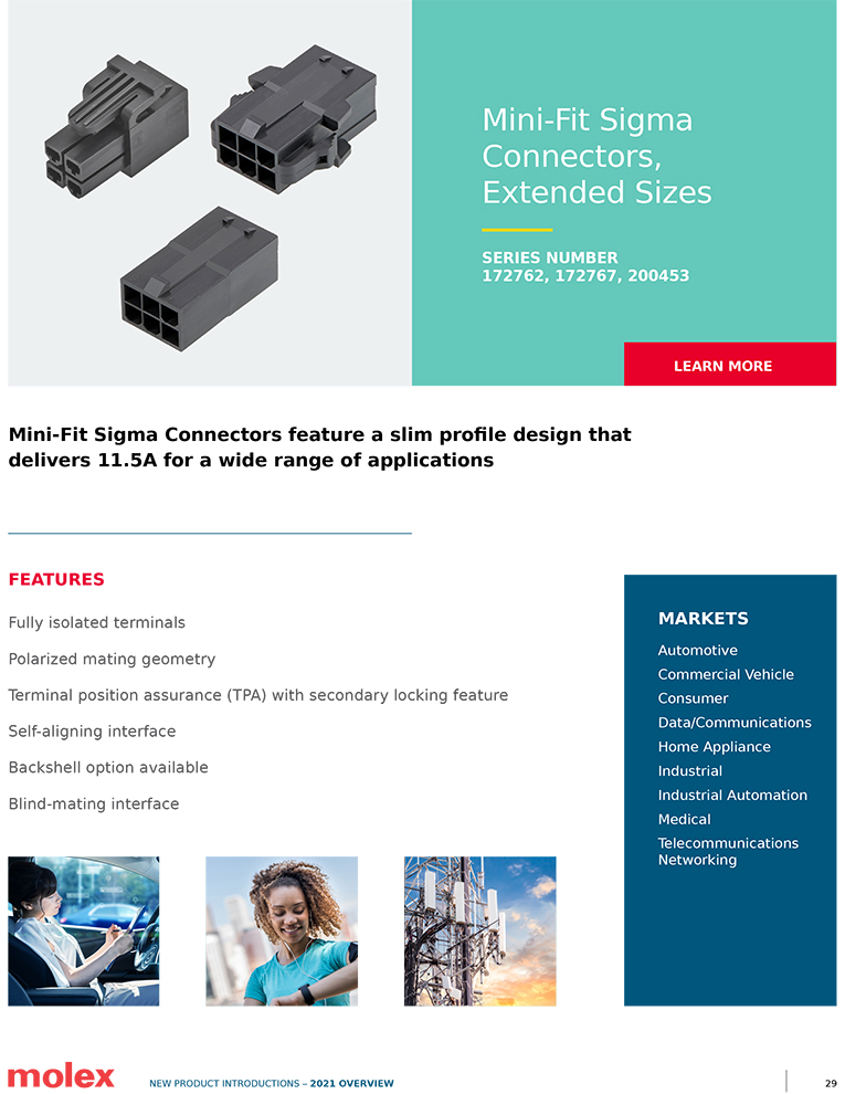 Mini-Fit Sigma Connectors, Extended Sizes - 上海涛融实业有限公司