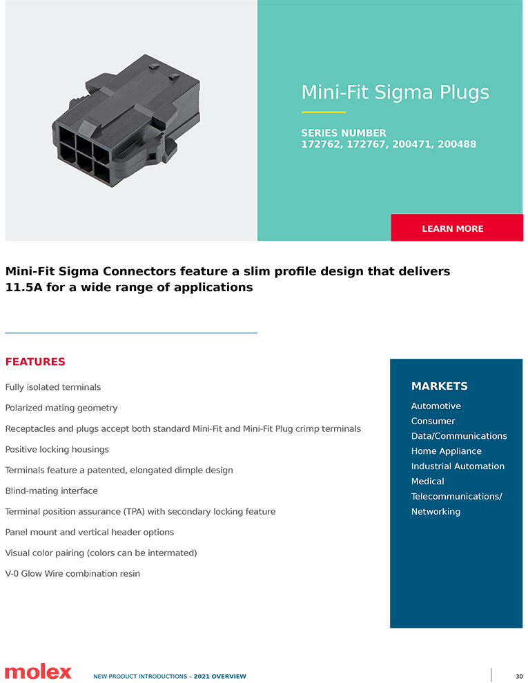 Mini-Fit Sigma Plugs - 上海涛融实业有限公司