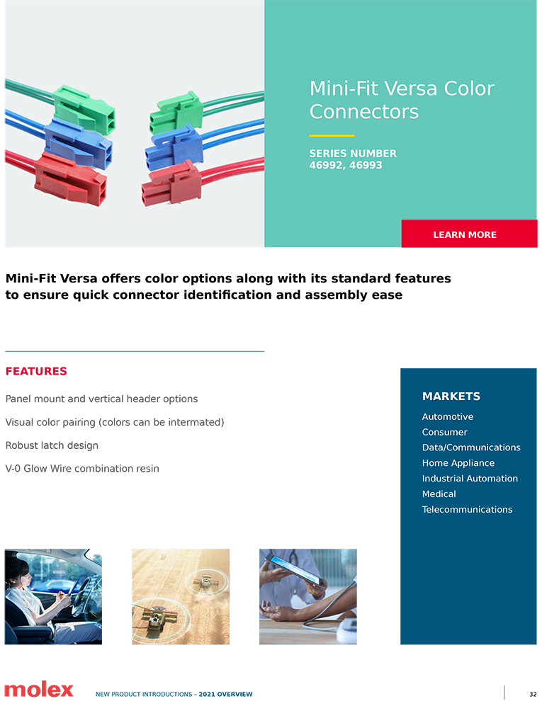 Mini-Fit Versa Color Connectors - 上海涛融实业有限公司