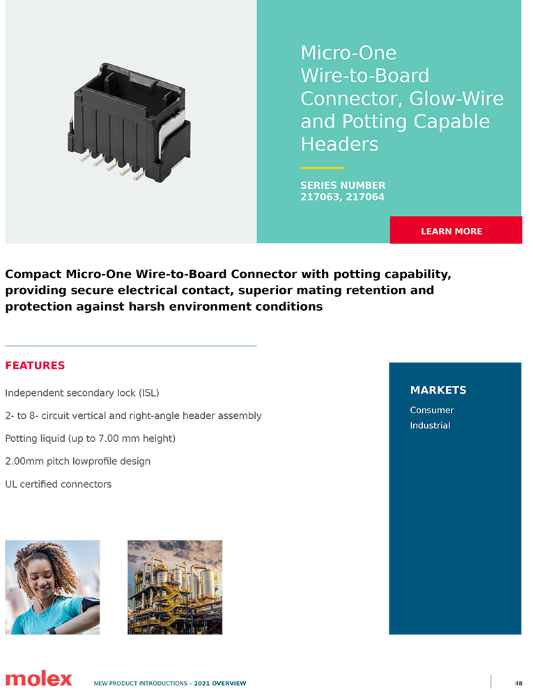 Micro-One Wire-to-Board Connector, Glow-Wire and Potting Capable ...